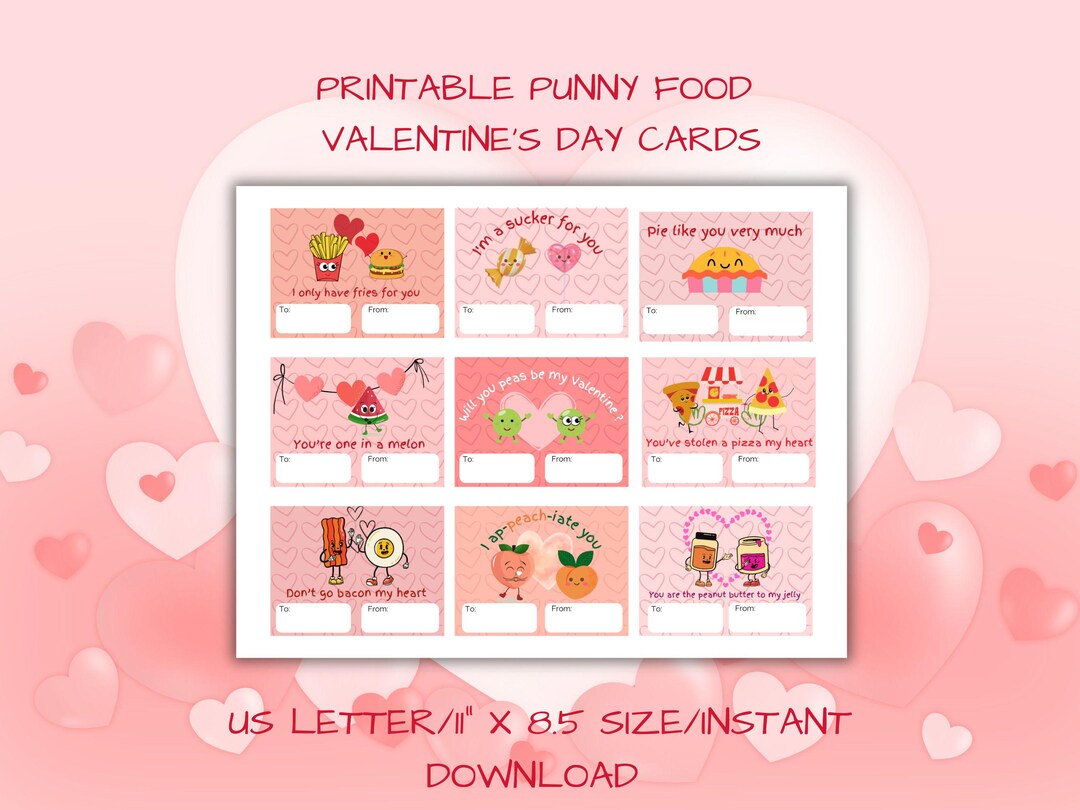 Fun Valentines for Teens Featuring Punny Food - Instant Download ...