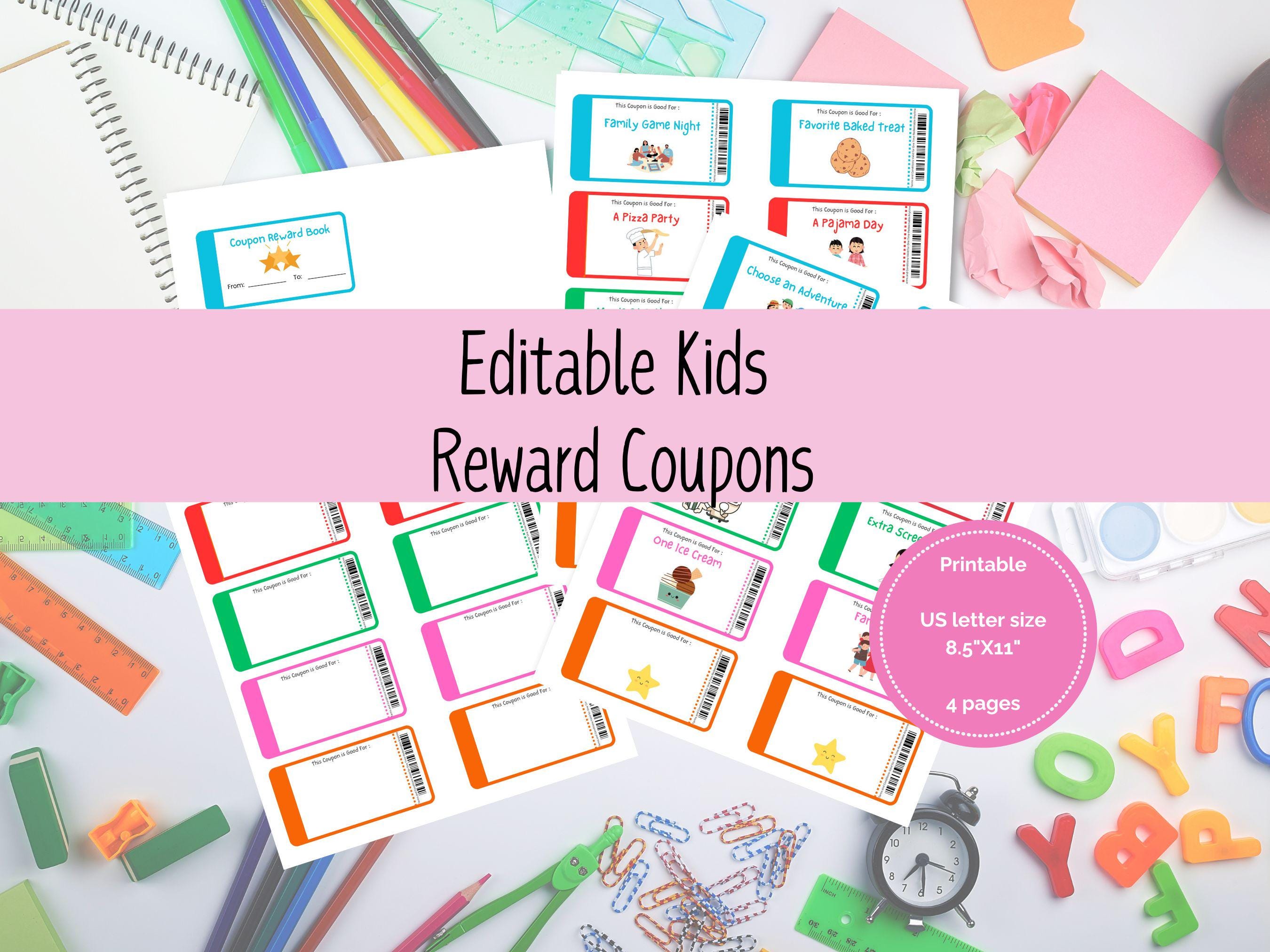 Personalized Kids Reward Coupons Printable Editable Template - Etsy