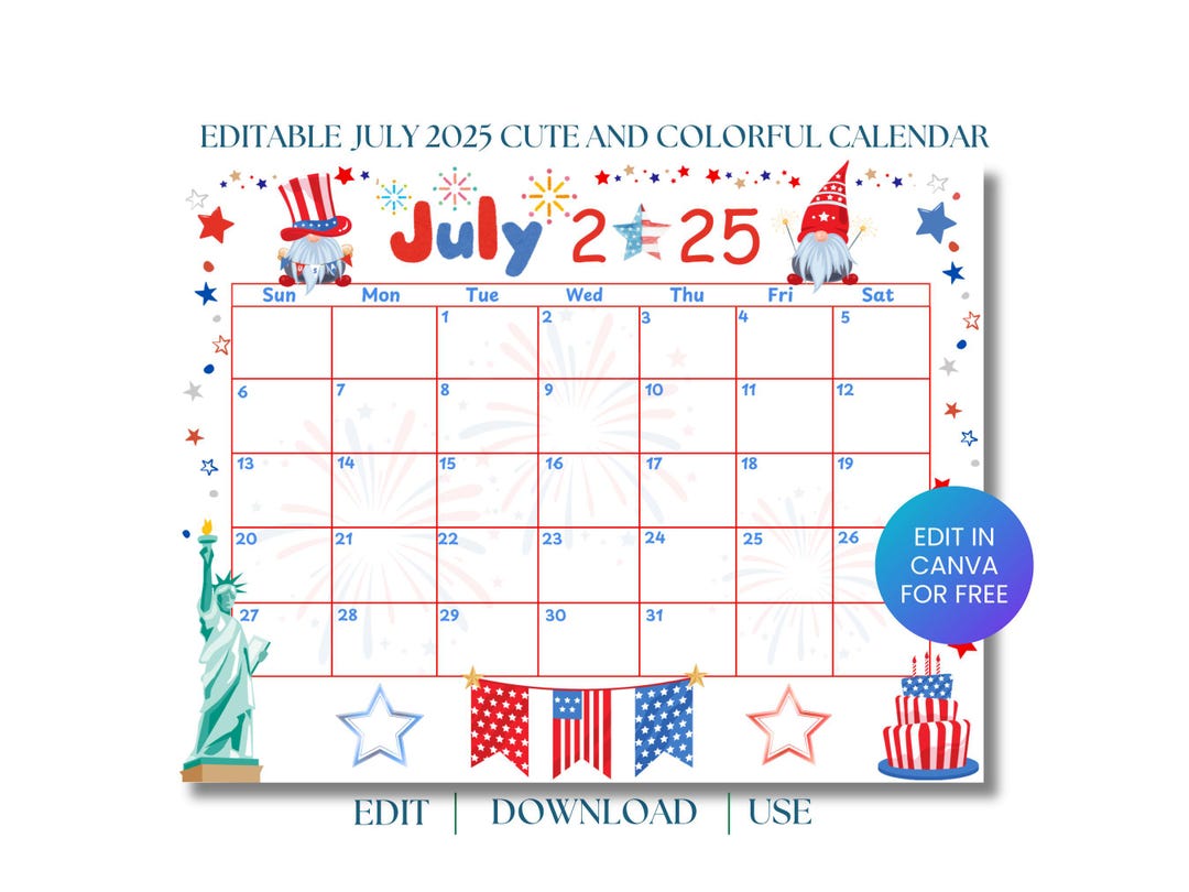 July 2025 Calendar Editable and Fillable - Printable Planner-cute and ...