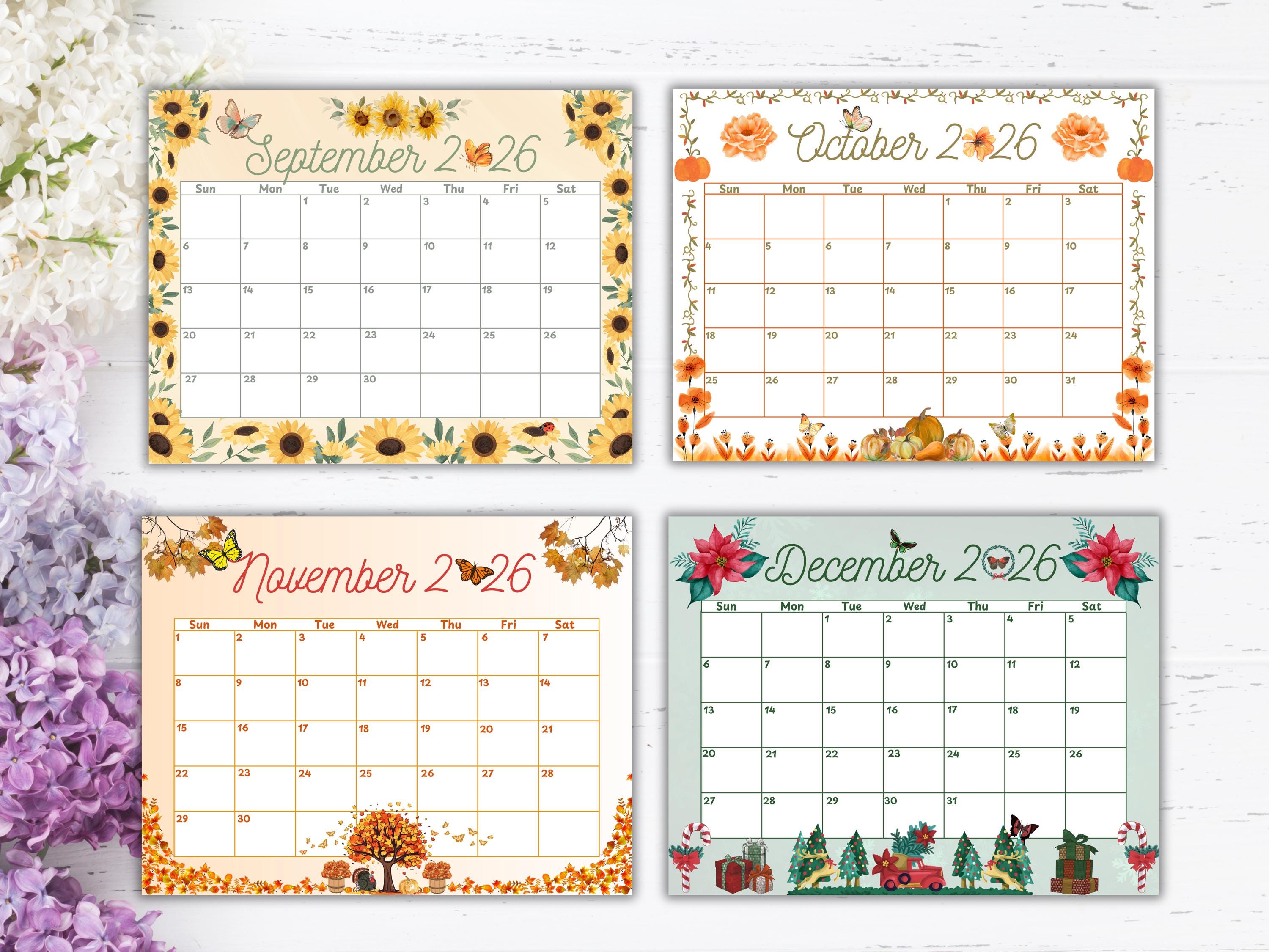 Editable 2026 Floral Calendar| Printable and Fillable - Etsy