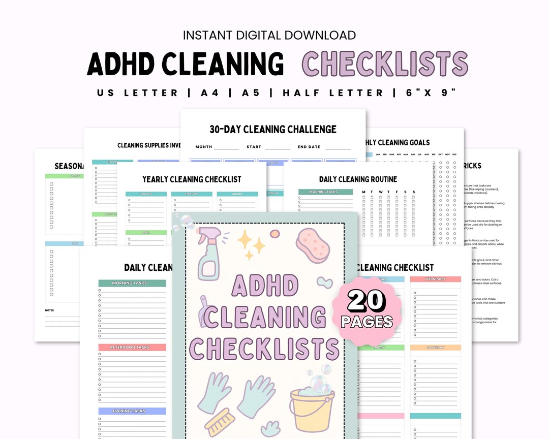 ADHD Cleaning Checklists Printable for Stress-free Home Care - Etsy