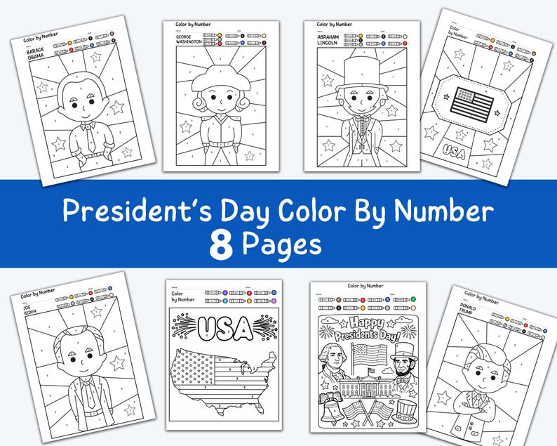 Color by Number President's Day Art Set - Educational Fun! - Etsy