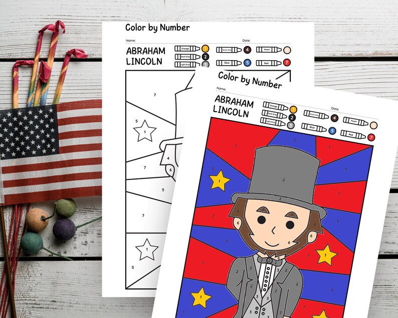 Color by Number President's Day Art Set - Educational Fun! - Etsy