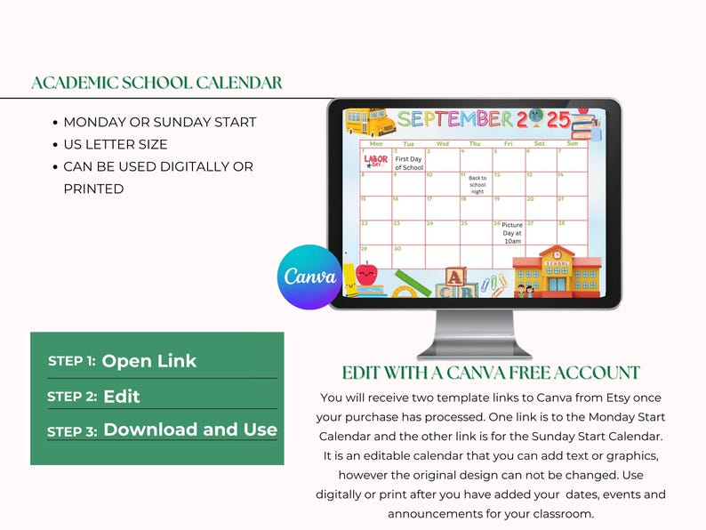 Editable School Year Calendar July 2025-june 2026 | 12 Month Academic ...
