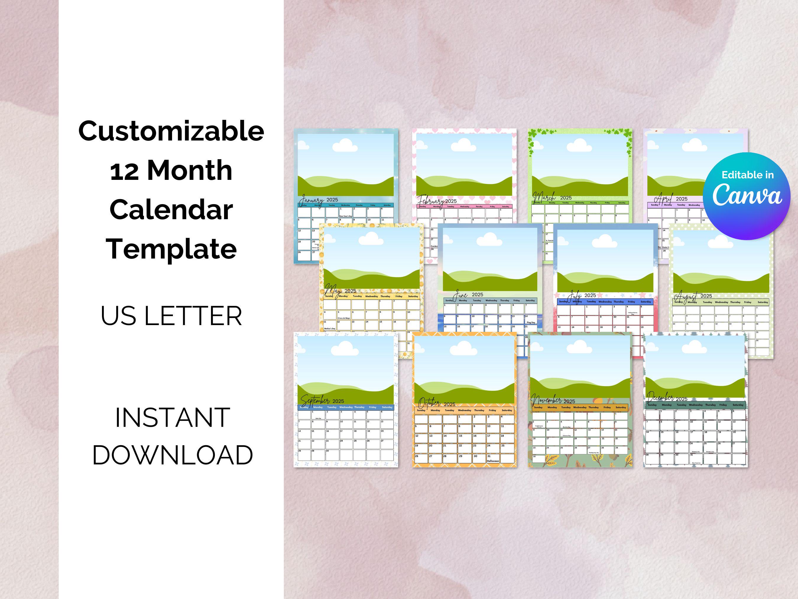 Monthly Calendar Template-customizable Drag and Drop Pictures-editable ...
