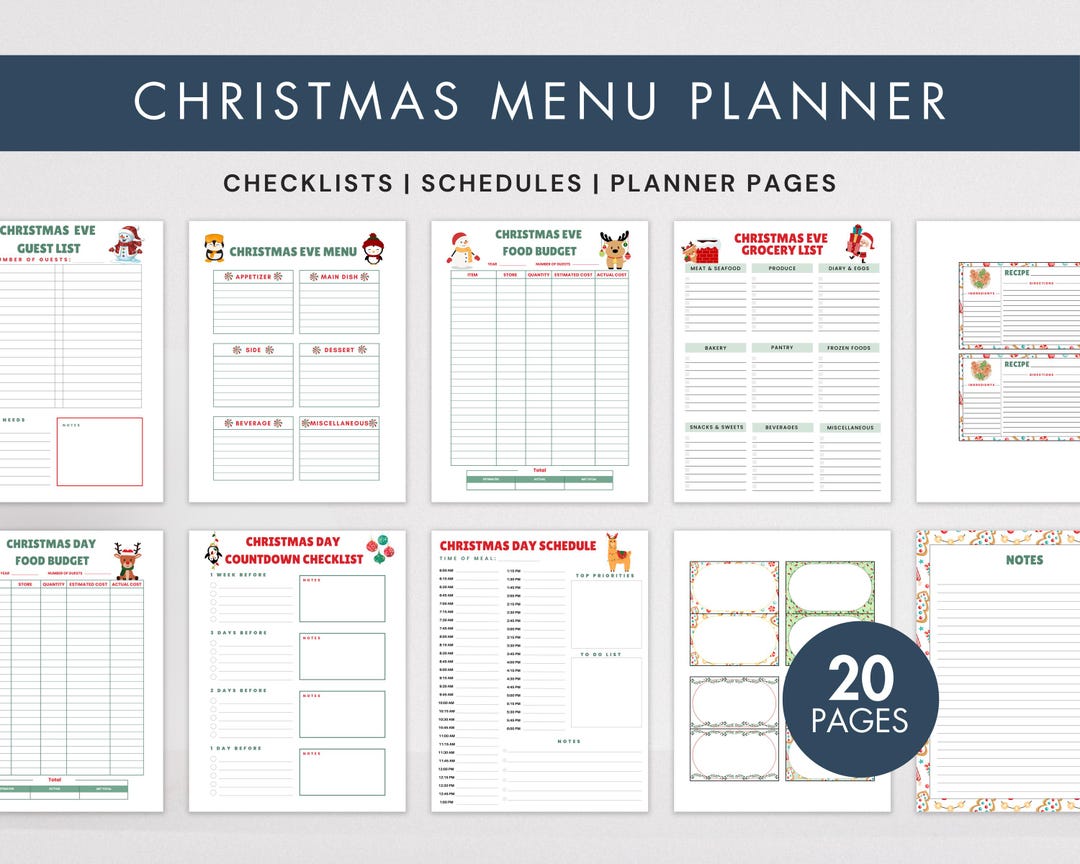 Christmas Menu Planner Printable | Holiday Dinner Guide | Festive Meal ...