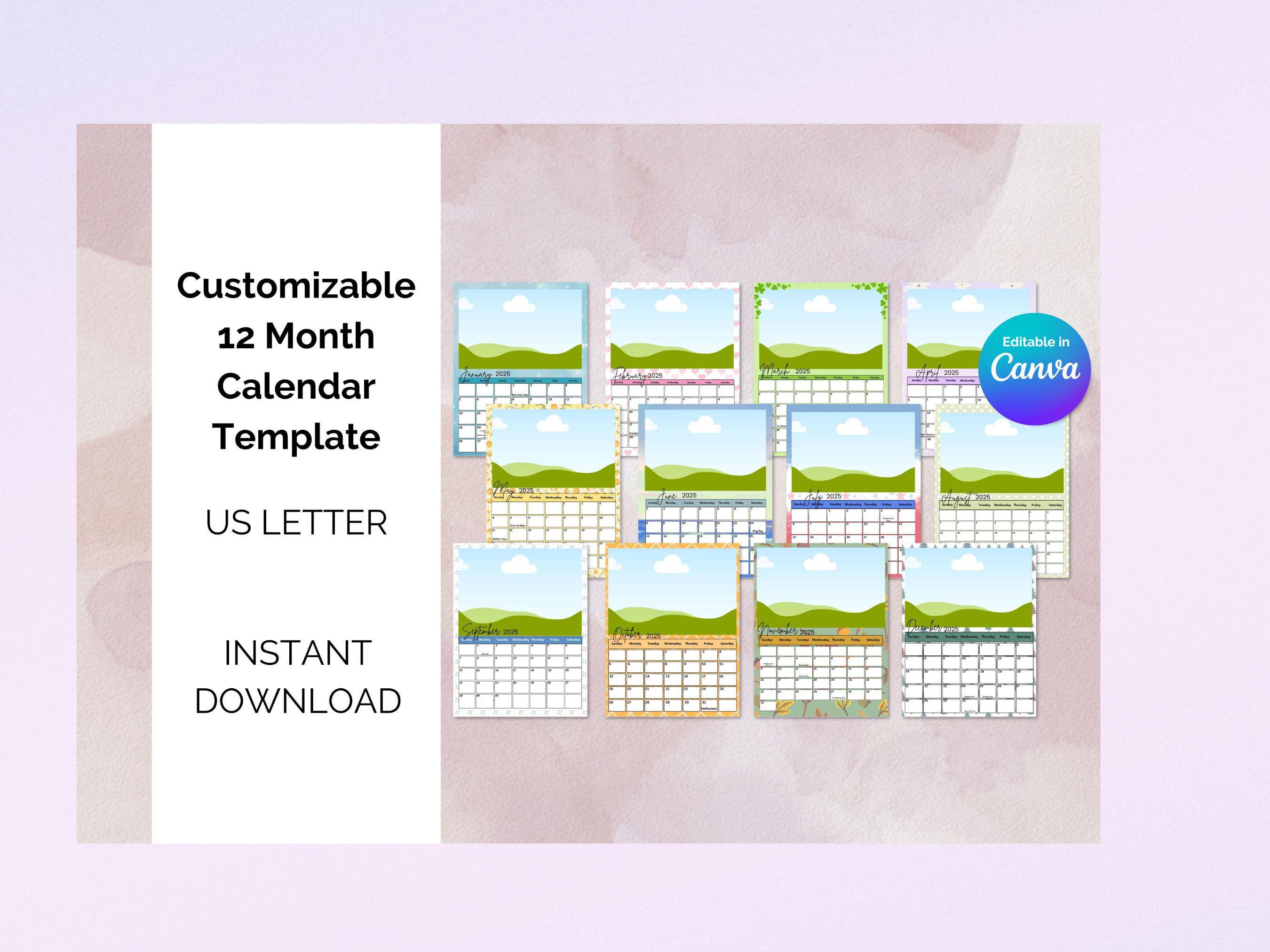 Monthly Calendar Template-customizable Drag and Drop Pictures-editable ...