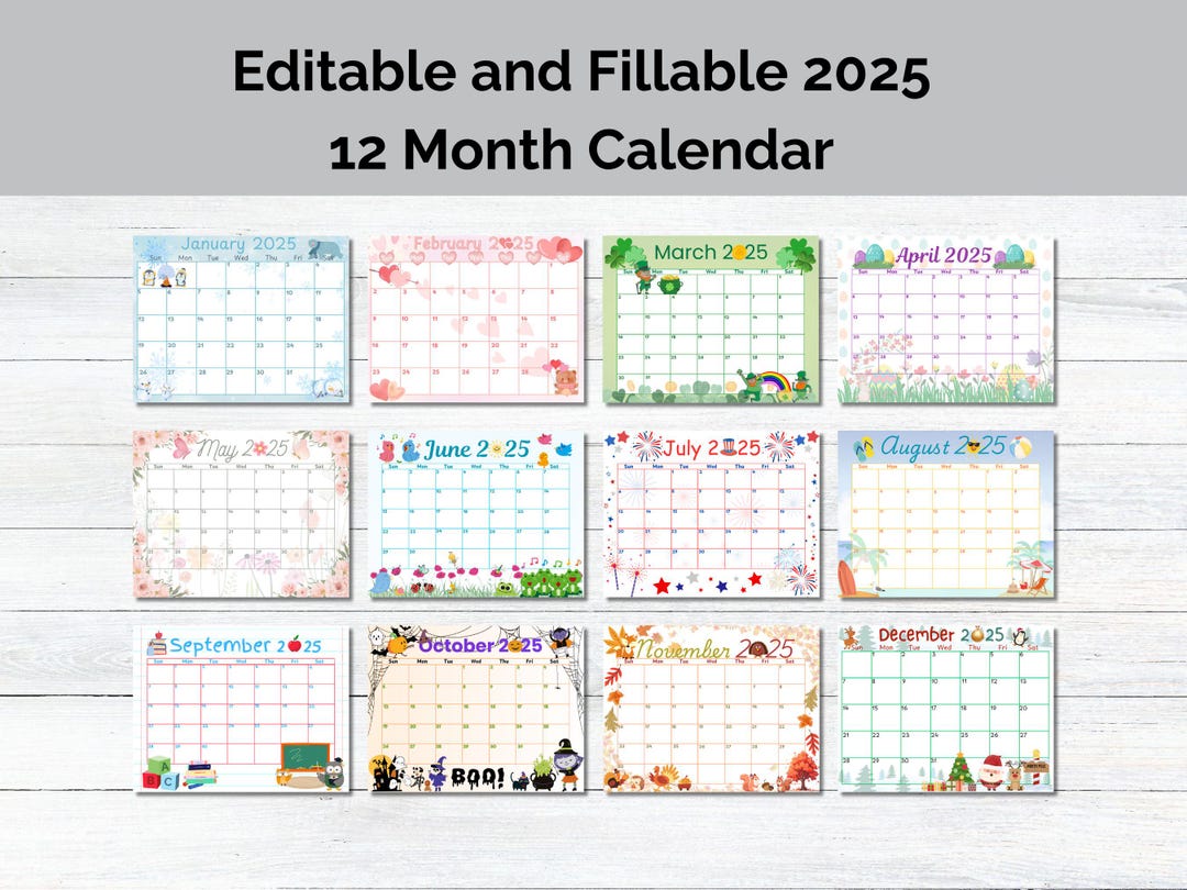 Editable and Fillable 12 Month 2025 Calendar - Etsy