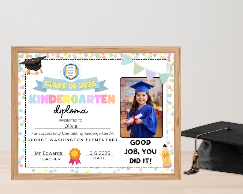 Editable Kindergarten Diploma Template - Customizable Graduation ...