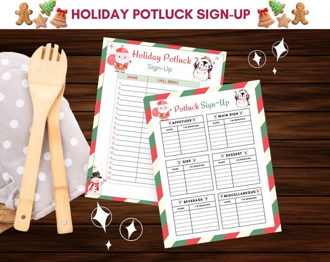 Christmas Potluck Sign up Sheet Printable Holiday Party Potluck Planner ...
