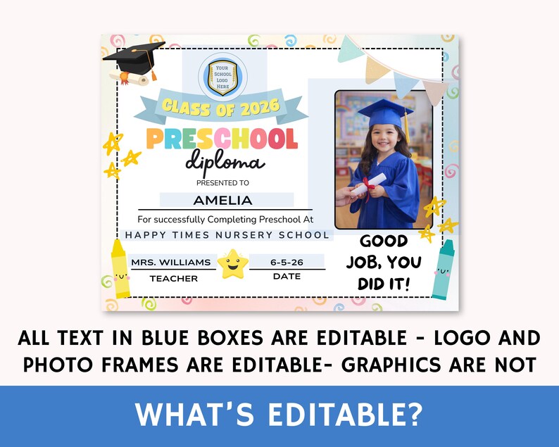 Editable Preschool Diploma Template - Customizable Graduation ...