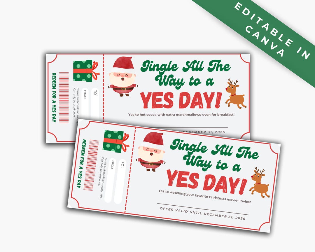 Christmas 'yes Day' Vouchers – Editable Holiday Vouchers (digital ...