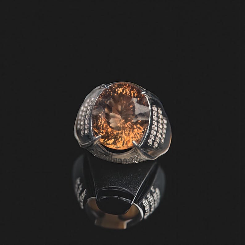 Large Topaz Ring: Natural Gold Gemstone Set in Sterling Silver ...