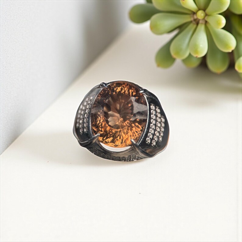 Large Topaz Ring: Natural Gold Gemstone Set in Sterling Silver ...