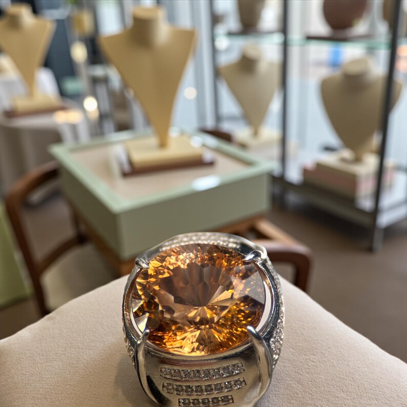 Large Topaz Ring: Natural Gold Gemstone Set in Sterling Silver ...
