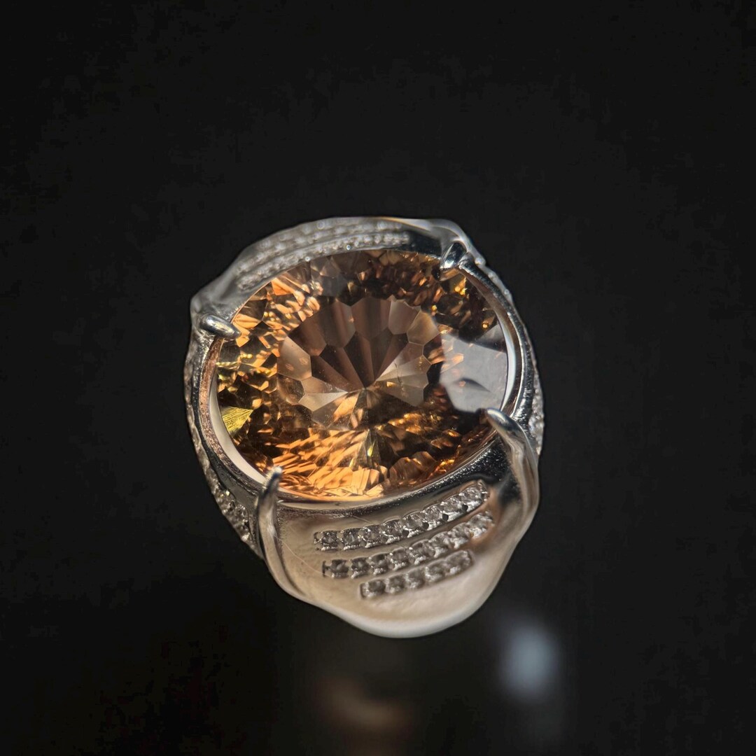 Large Topaz Ring: Natural Gold Gemstone Set in Sterling Silver ...