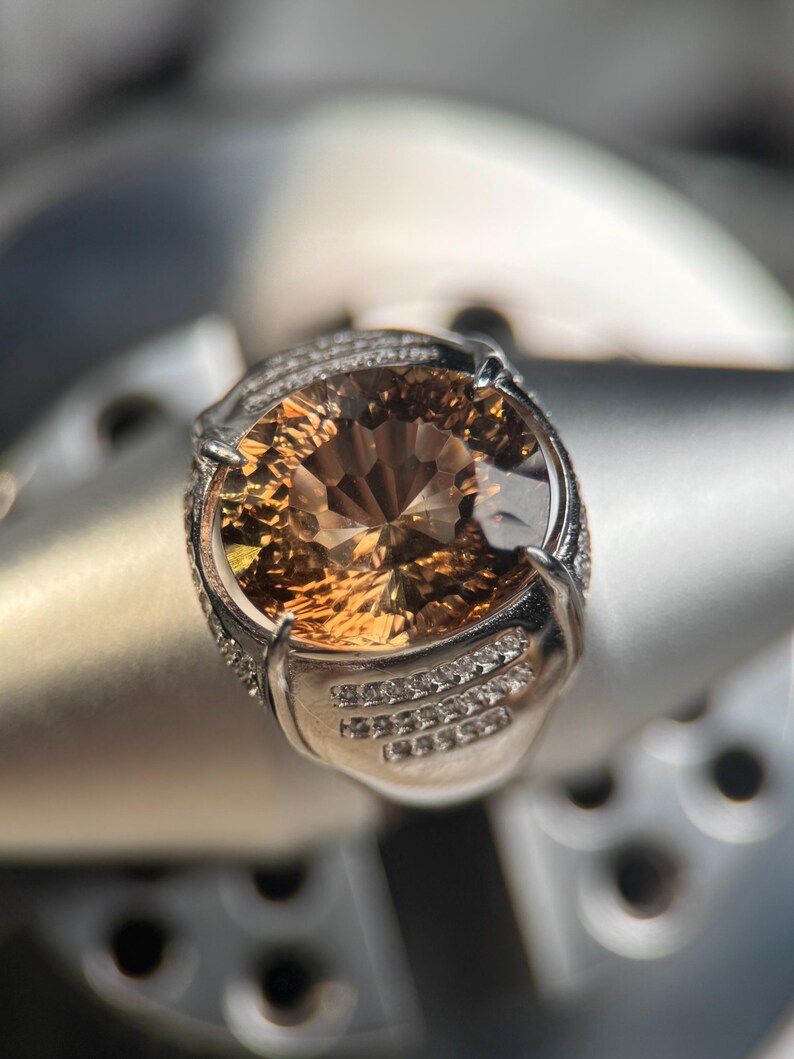 Large Topaz Ring: Natural Gold Gemstone Set in Sterling Silver ...