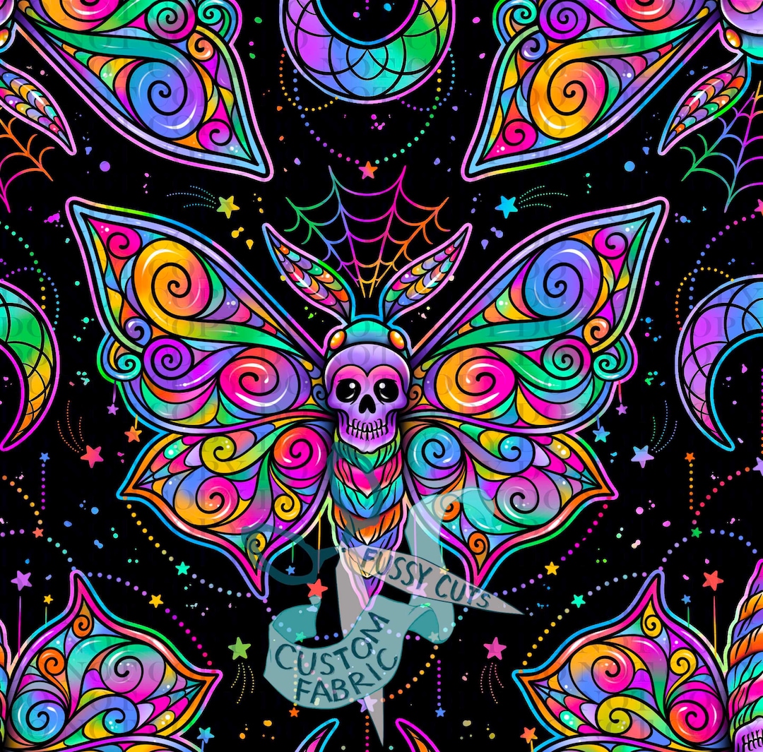 Psychedelic Moth - Custom Print Fabric - Novelty Rainbow Moths - Etsy