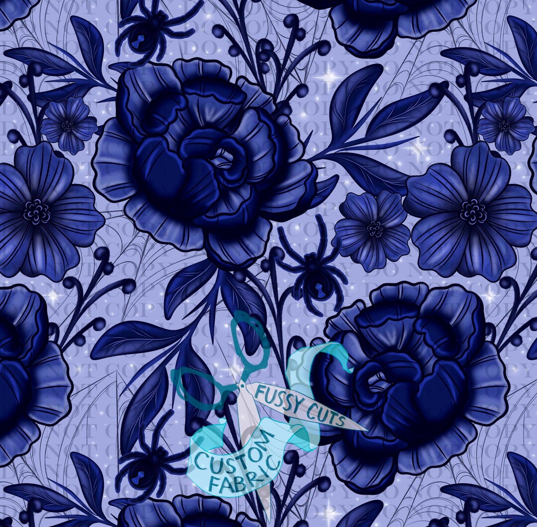 Blue Roses and Spiders on Light - Custom Print Fabric - Novelty Rose ...