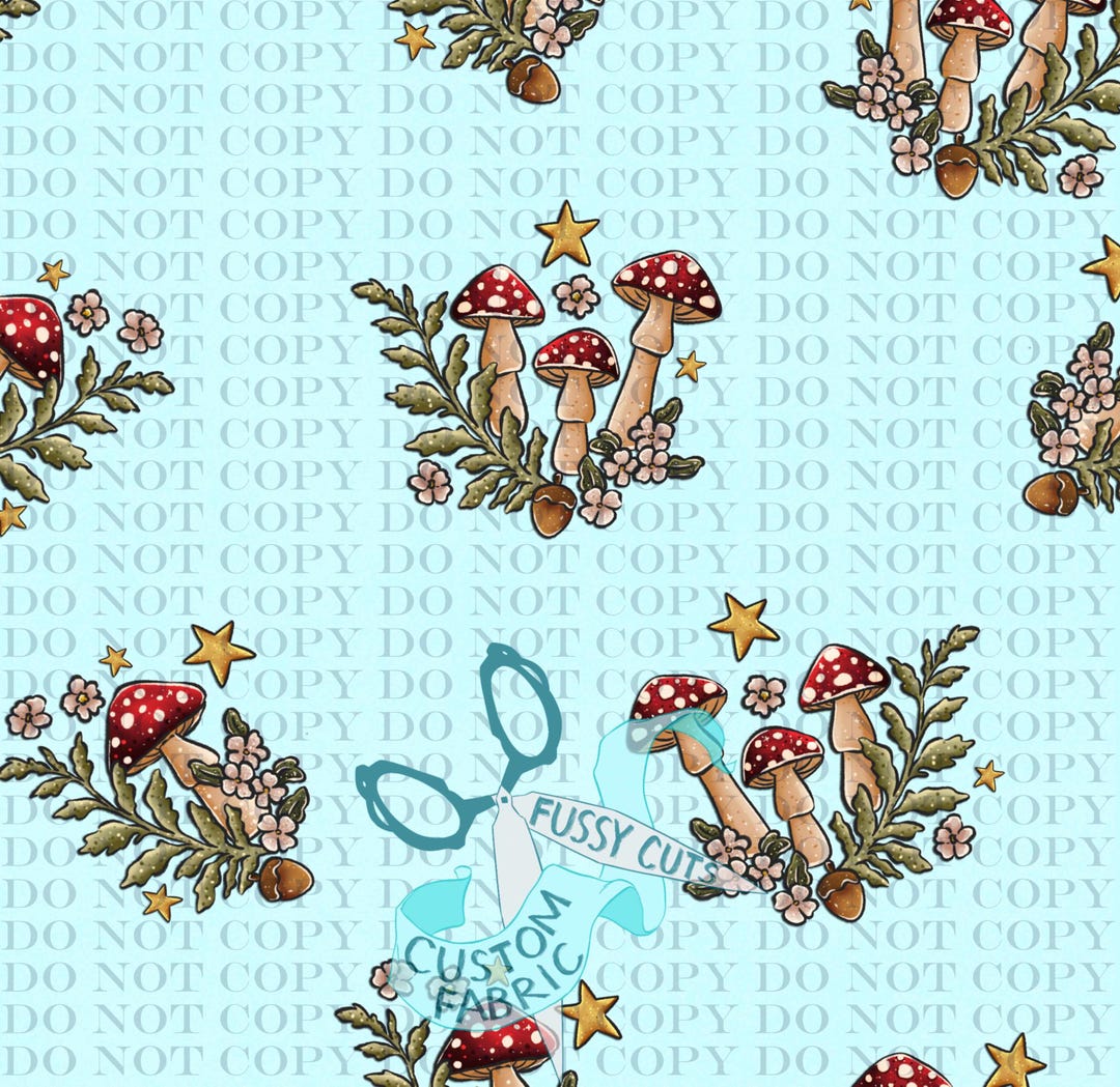 Toadstools on Blue - Custom Print Fabric - Woodland Toad Collection - Etsy