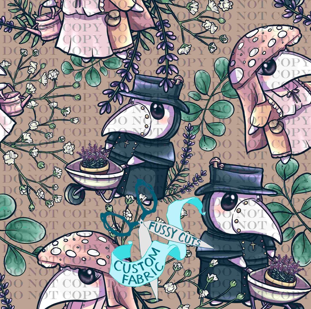 Cottagecore Plague Doctors on Tan - Custom Print Fabric - Cottagecore ...