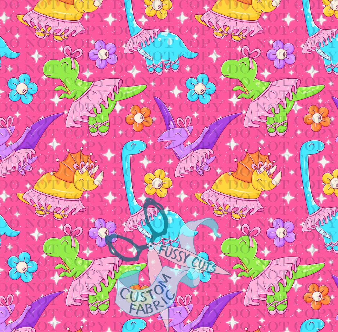 Dancing Dinosaurs on Hot Pink - Custom Print Fabric - Dinos in Tutus - Etsy