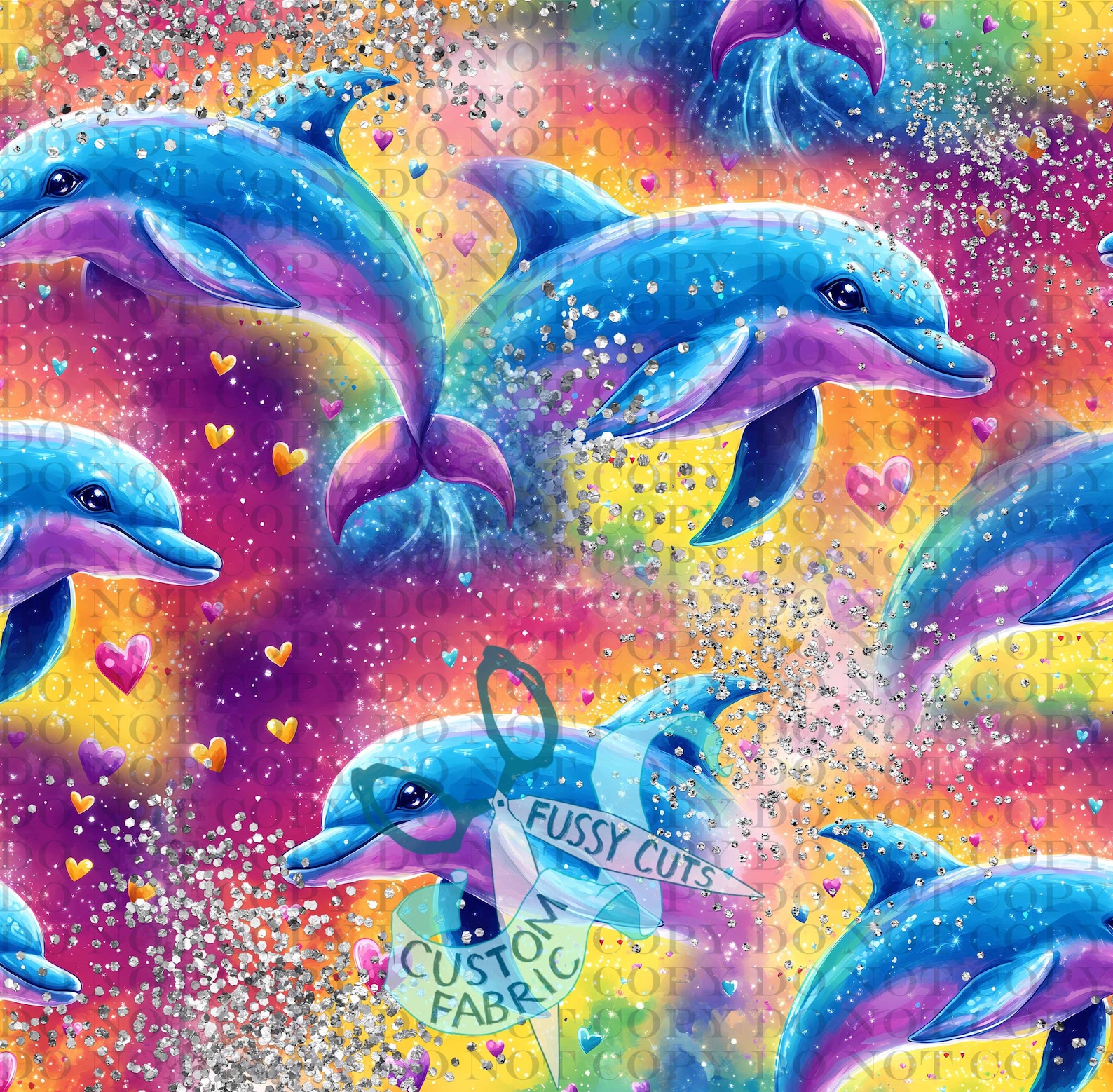 Dolphins on Rainbow Sparkles - Custom Print Fabric - Novelty Dolphin ...