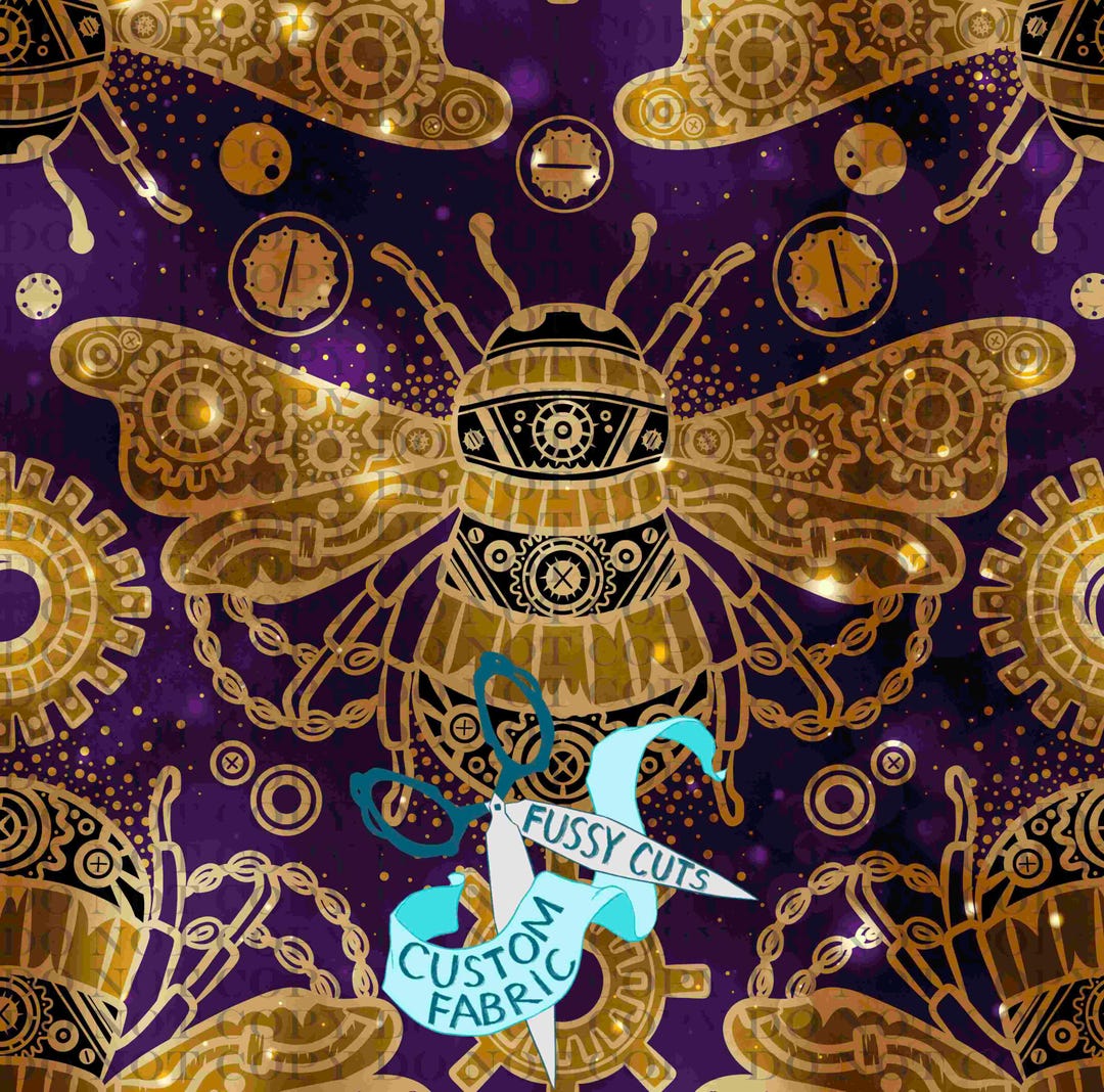 Steampunk Bees on Purple - Custom Print Fabric - Novelty Bee Fabric - Etsy
