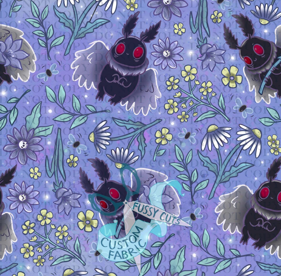 Floral Mothman on Purple - Custom Print Fabric - Cryptid Fabric - Etsy