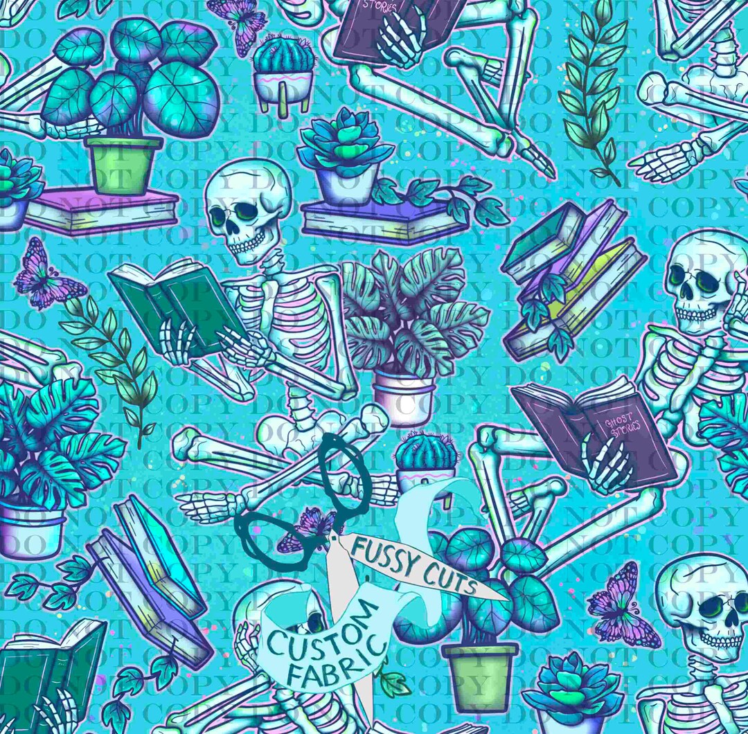 Grim Reader in Blue - Custom Print Fabric - Novelty Book Fabric - Etsy