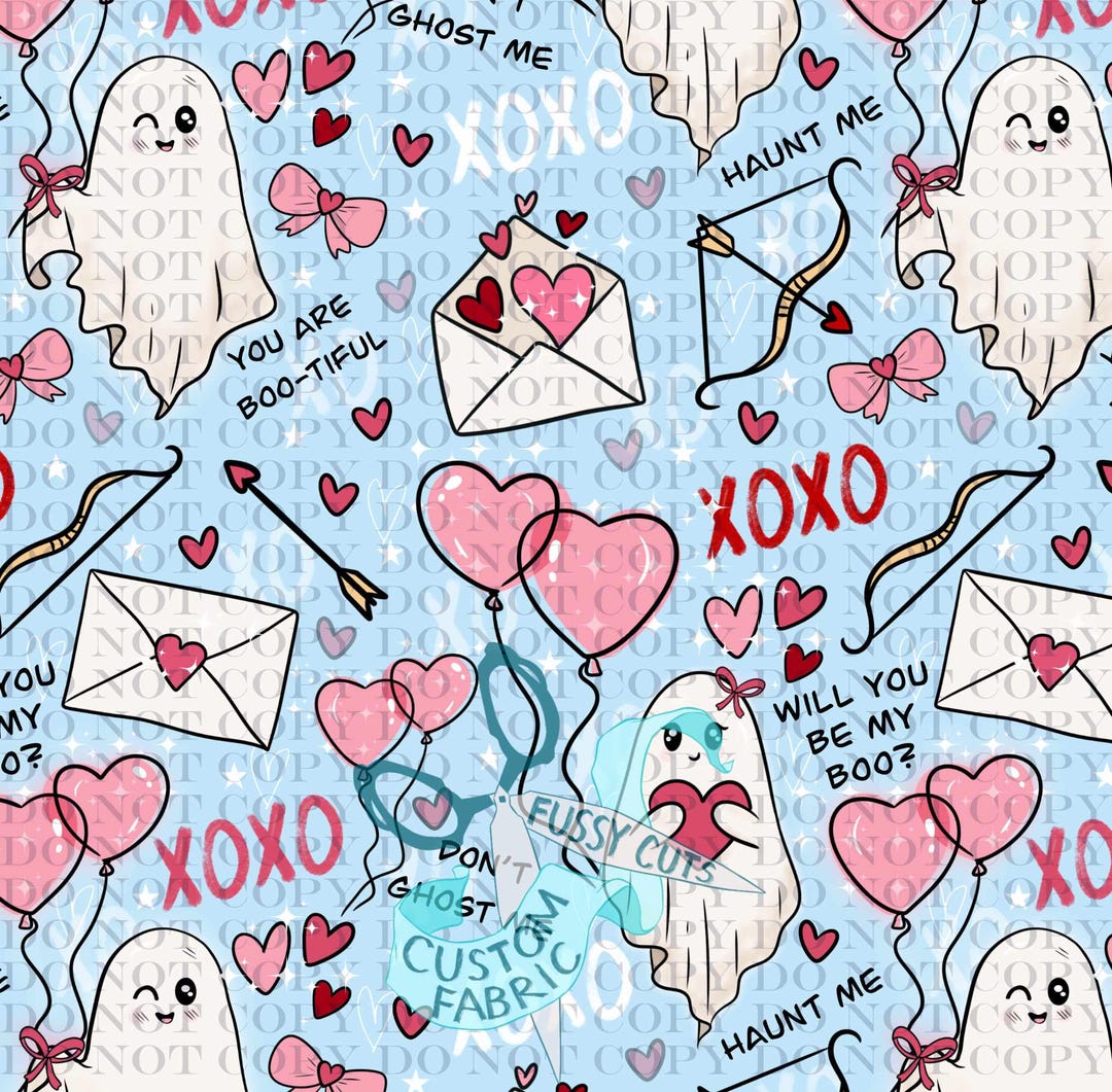 Be My Boo in Blue - Custom Print Fabric - Valentine Ghost Fabric - Etsy