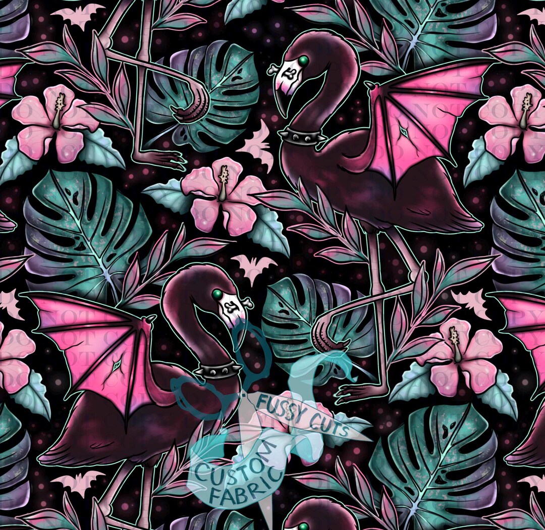 Gothic Flamingos on Black - Custom Print Fabric - Alternative Flamingos ...