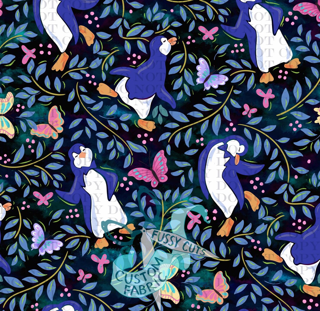 Dancing Penguins on Black - Custom Print Fabric - Penguin Fabric - Etsy