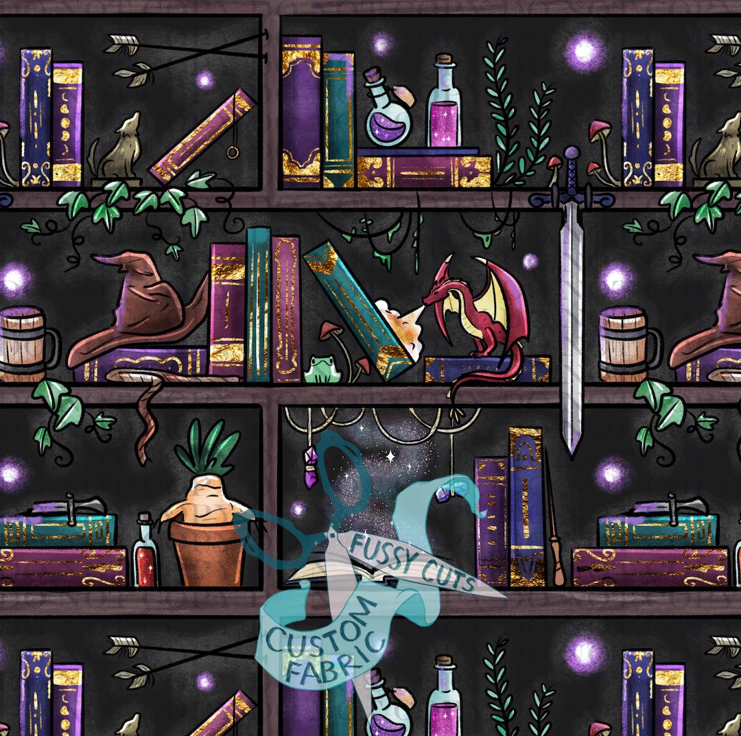 Fantasy Book Shelves - Custom Print Fabric - Fantasy Book Fabric - Etsy