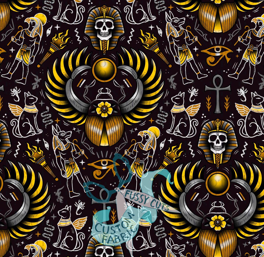 Sacred Scarabs in Gold and Black - Custom Print Fabric - Egyptian Gods ...