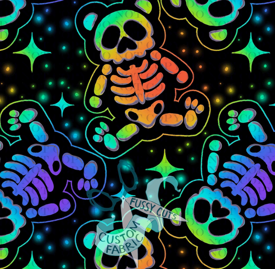 Skelly Bears in Rainbow - Custom Print Fabric - Novelty Animal Prints ...