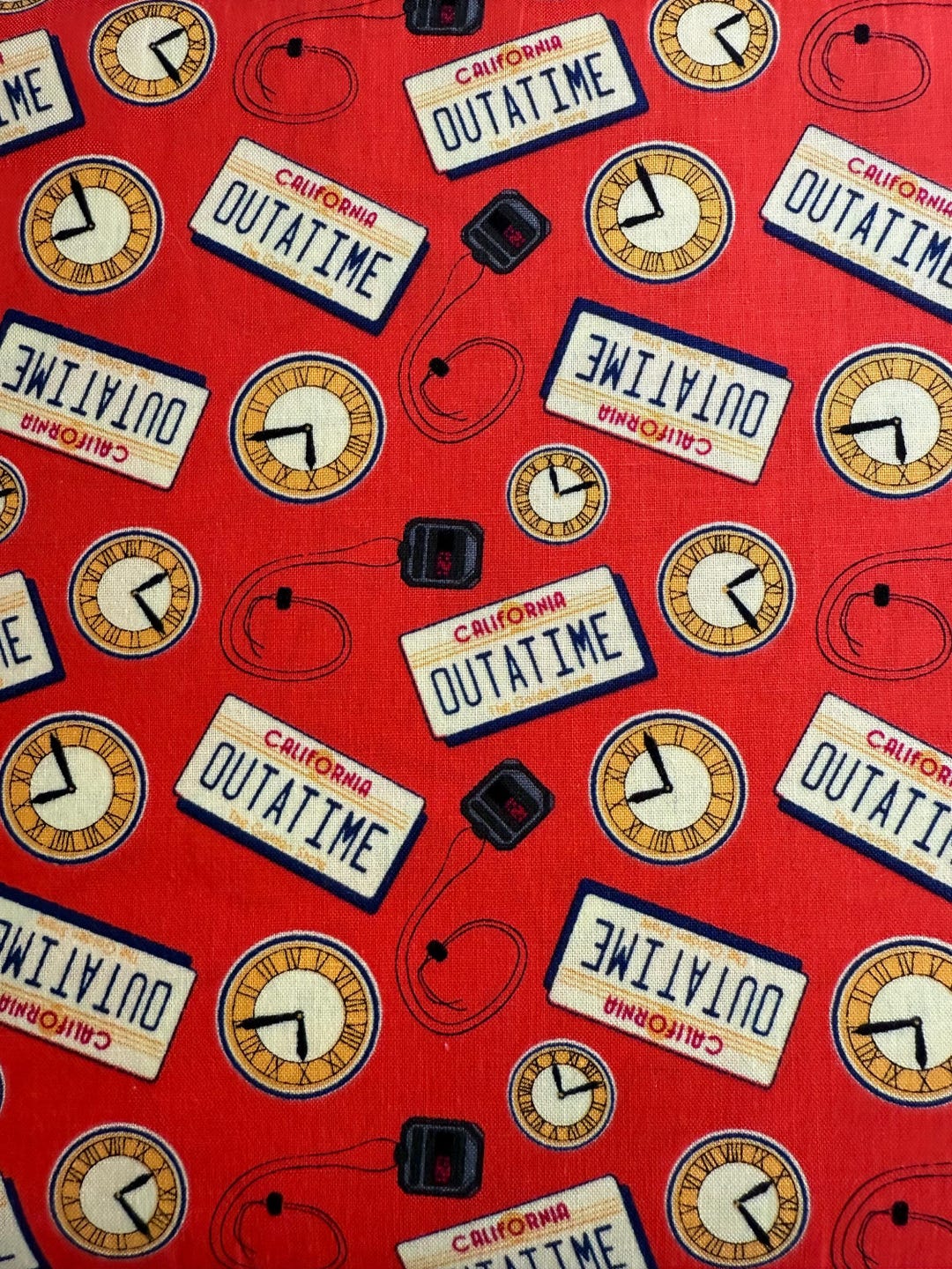 Back to the Future - Outta Time License Plates in Red - Camelot Fabrics ...