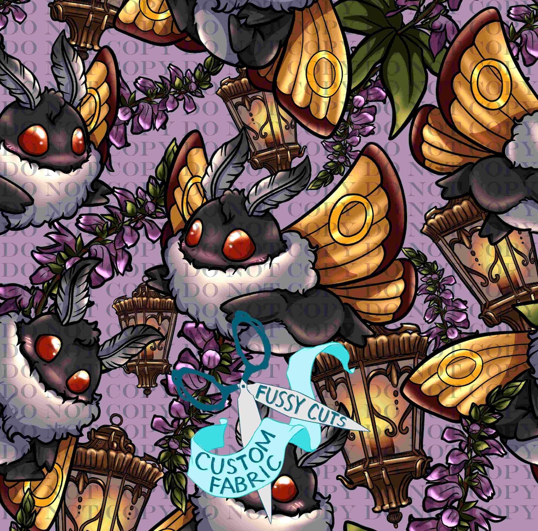 Cottagecore Mothman on Purple - Custom Print Fabric - Cottagecore ...