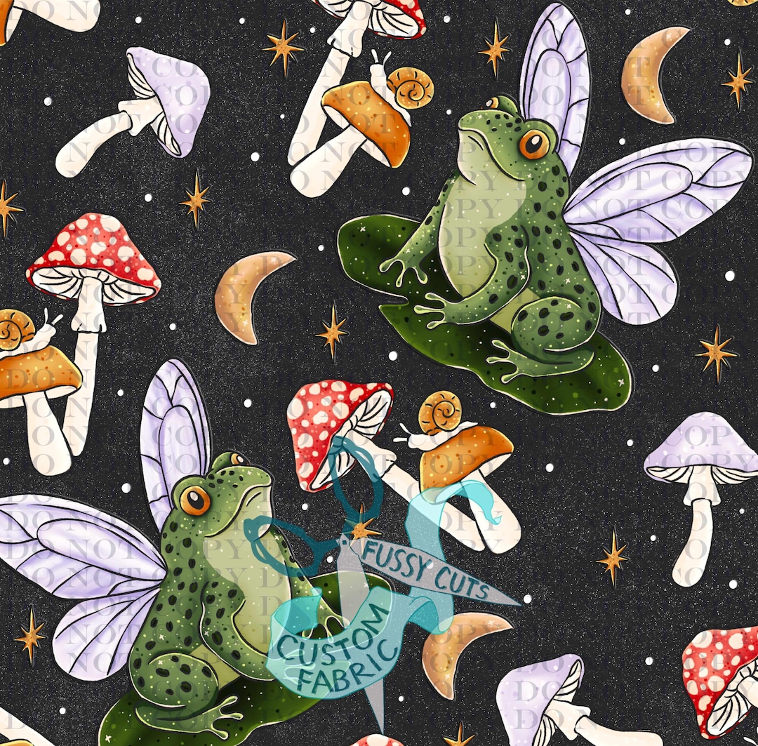 Fairy Frogs and Mushrooms - Custom Print Fabric - Novelty Frog Fabric ...