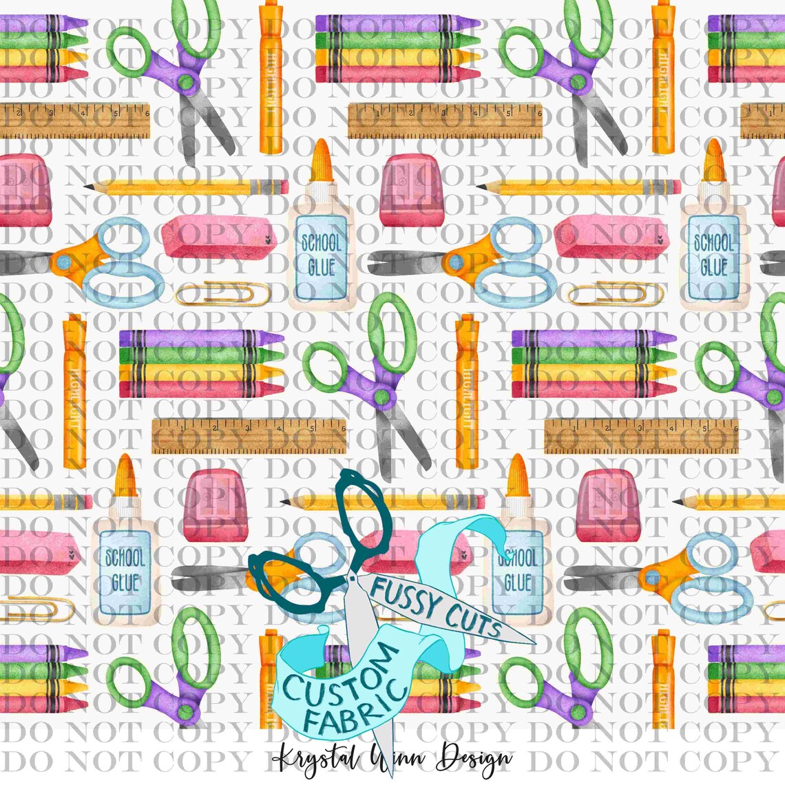 Classic School Supplies on White - Custom Print Fabric - Krystal Winn ...