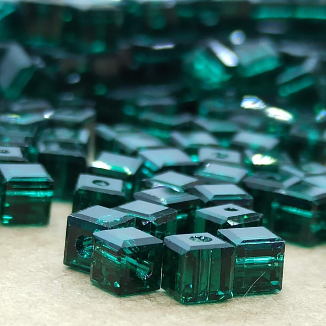 Swarovski Emerald Cube Crystal Beads, Green Cube Beads, Square Green ...