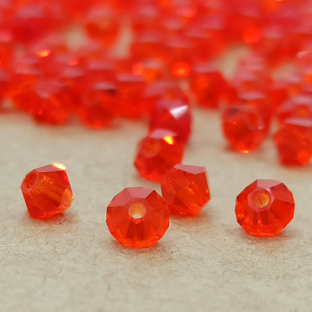 Swarovski Hyacinth Crystal Bicone Beads, Red Orange Beads, Light Red ...
