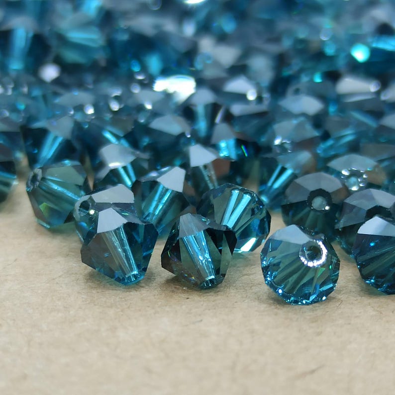 Swarovski İndicolite Satin Crystal Beads: Teal Blue Bicone, Round 6mm ...