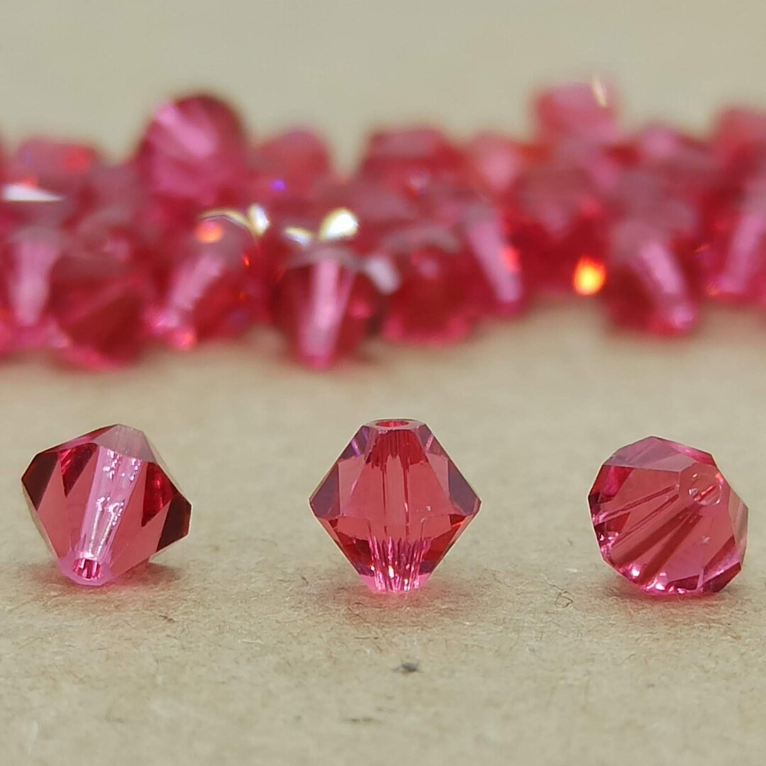 Swarovski İndian Pink Crystal Bicone Beads, Pink Glass Beads, Hot Pink ...