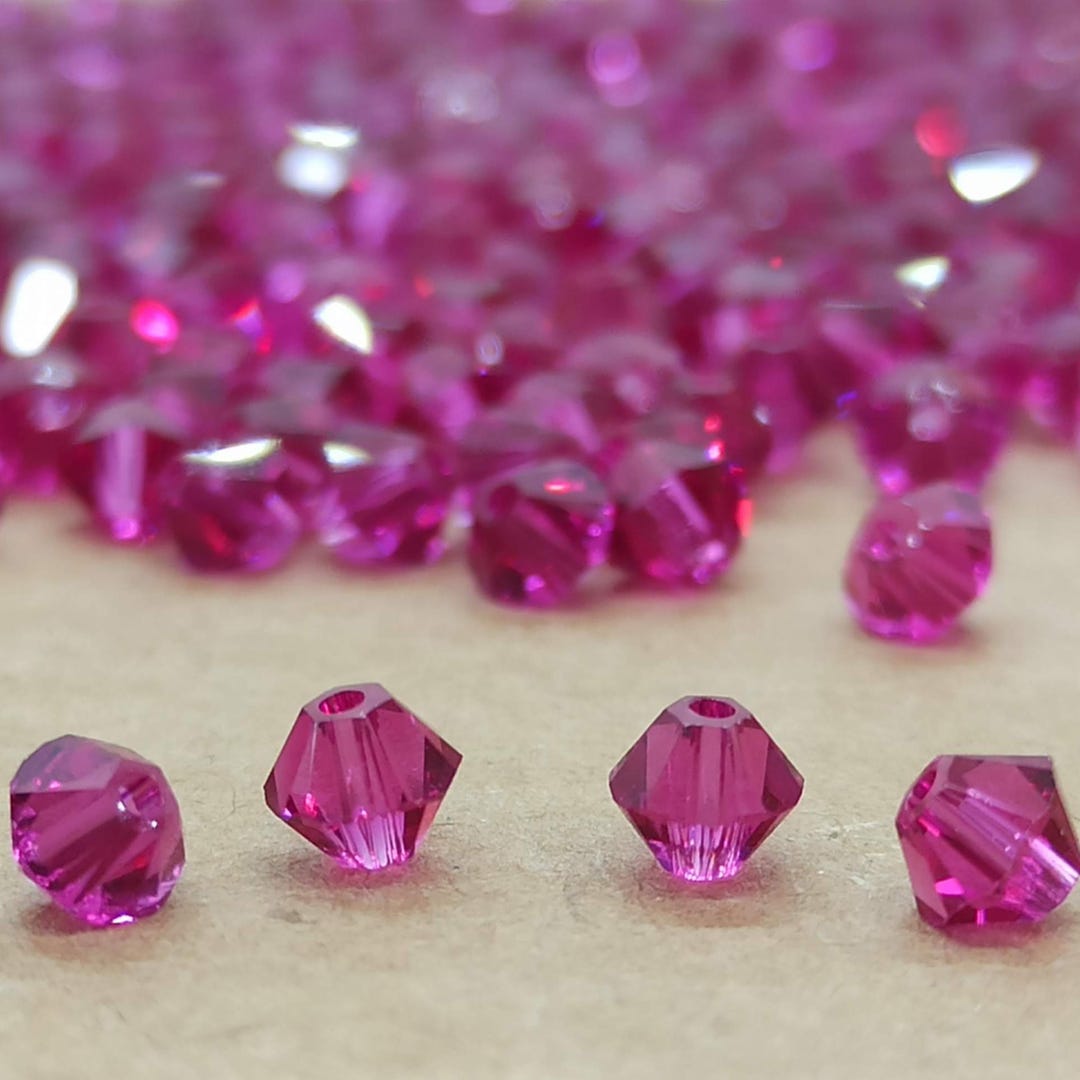 Swarovski Fuschia Crystal Bicone Beads, Hot Pink Bead, Magenta Crystal ...