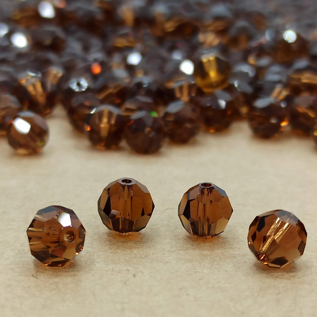 Swarovski Smoked Topaz Round Crystal Beads, Round Brown Beads, Brown Glass Beads, Brown Crystal ...