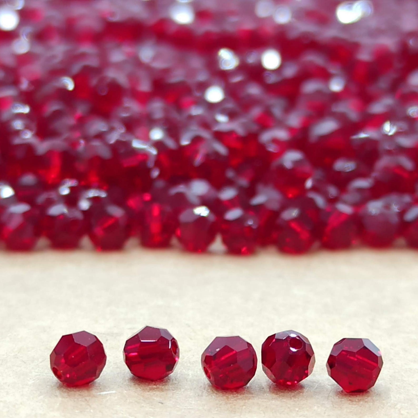 Swarovski Siam Crystal Beads: 4mm Round Red Glass Beads - Etsy