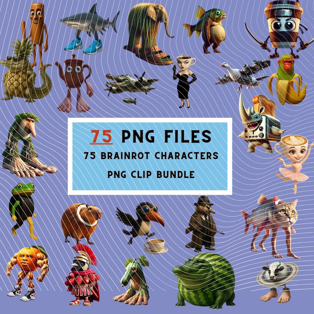 Italian Brainrot Meme PNG Bundle: 75 Quirky Clipart Stickers (digital ...