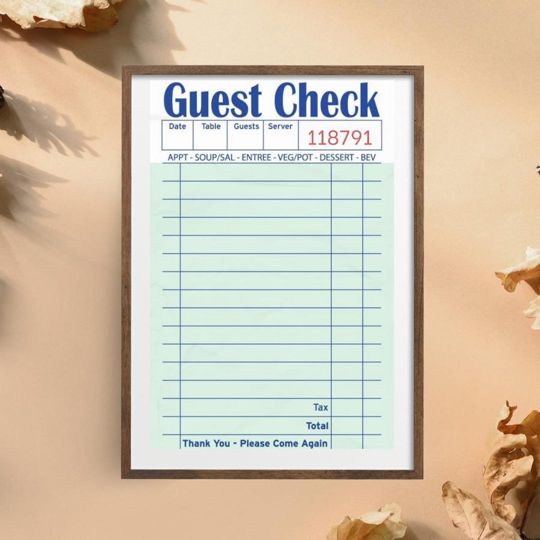 Guest Check Art Print: Kitchen Wall Decor (digital Download) - Etsy
