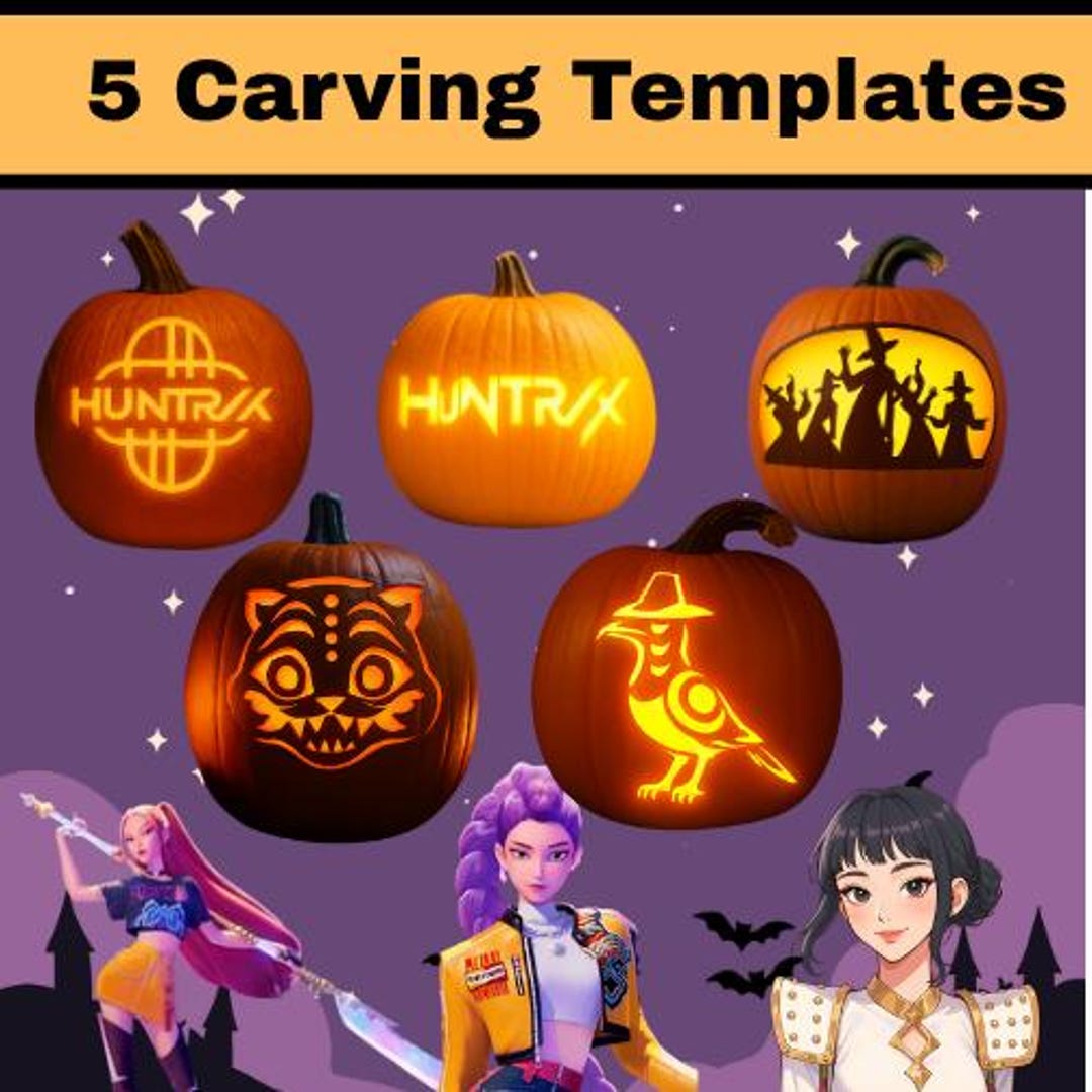 Kpop Hunter Demon Pumpkin Carving Stencils: 5 PNG Templates (digital ...